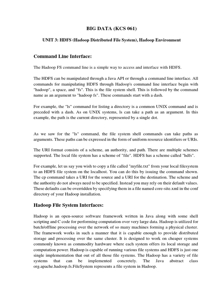 UNIT 3 HDFS, Hadoop Environment Part 2 | PDF | Apache Hadoop | File System