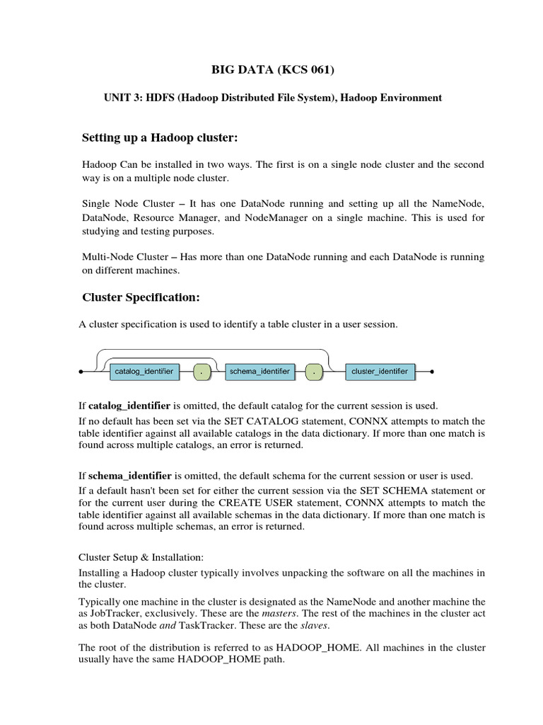 UNIT 3 HDFS, Hadoop Environment Part 3 | PDF | Apache Hadoop | Computer Cluster