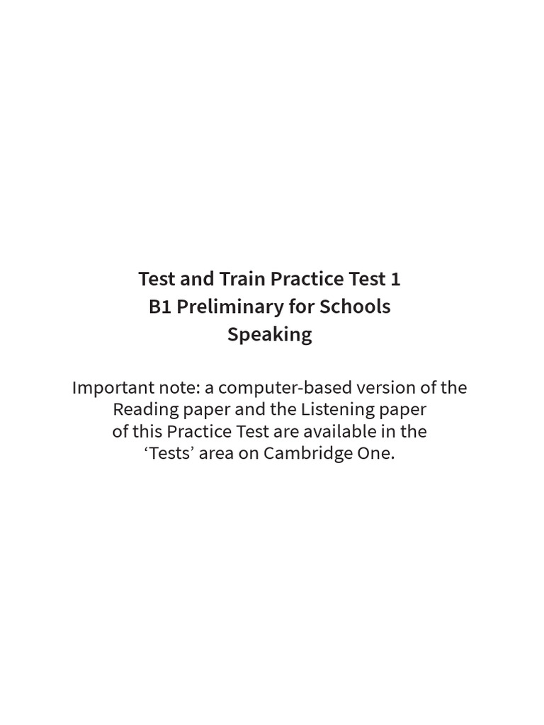 Test and Train Practice Test 1 B1 Preliminary For Schools Speaking ...