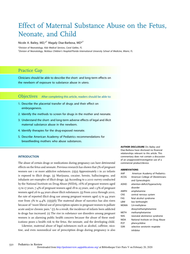 Effect of Maternal Substance Abuse On The Fetus, Neonate, and Child ...