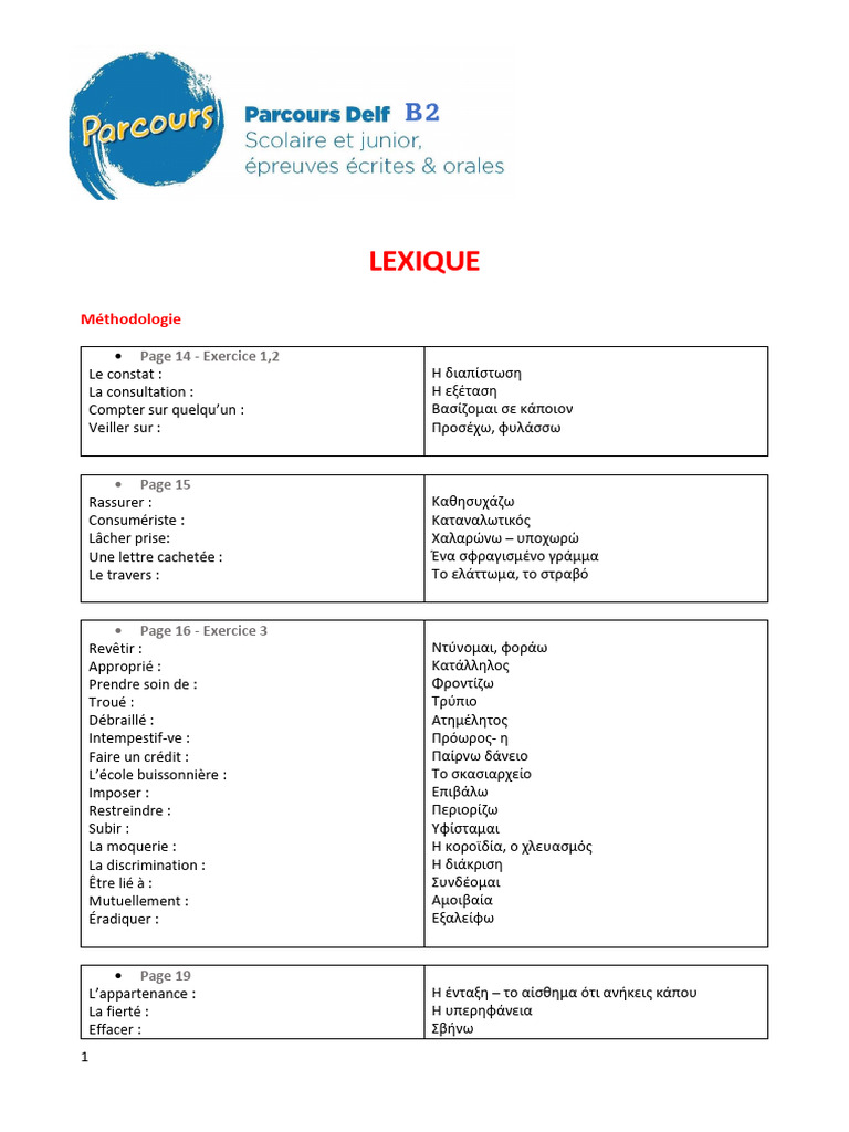 Lexique Parcours B2 | PDF