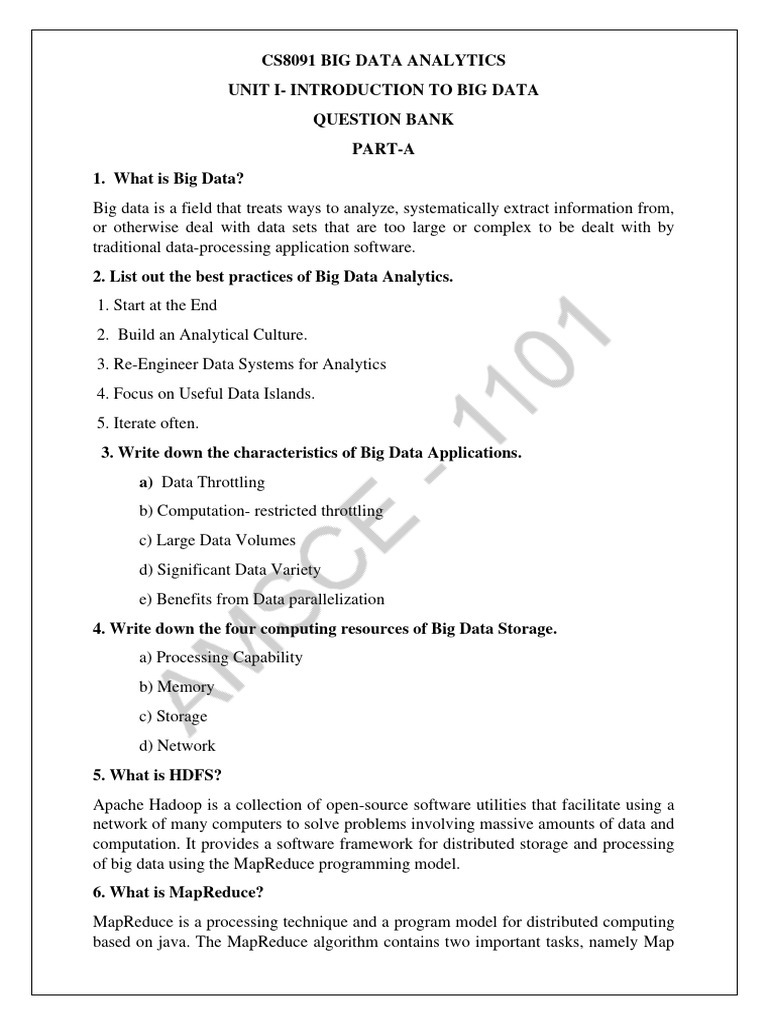 Cs8091 Bigdata Analytics Question Bank Download Free Pdf Apache Hadoop Big Data 