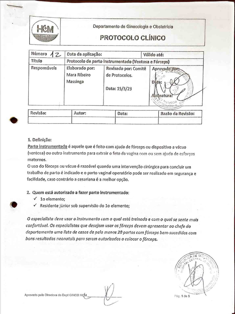 Protocolo de Parto Instrumentado (Ventosa e Fórceps) | PDF