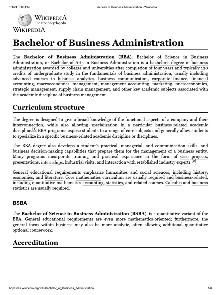 Bachelor of Business Administration - Wikipedia | PDF | Economies ...
