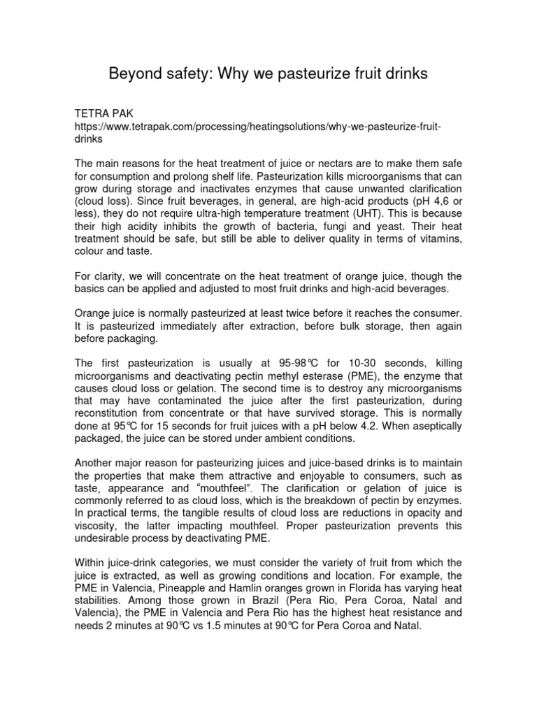 Beyond safety why we pasteurize fruit drinks | PDF | Juice | Diet & Nutrition