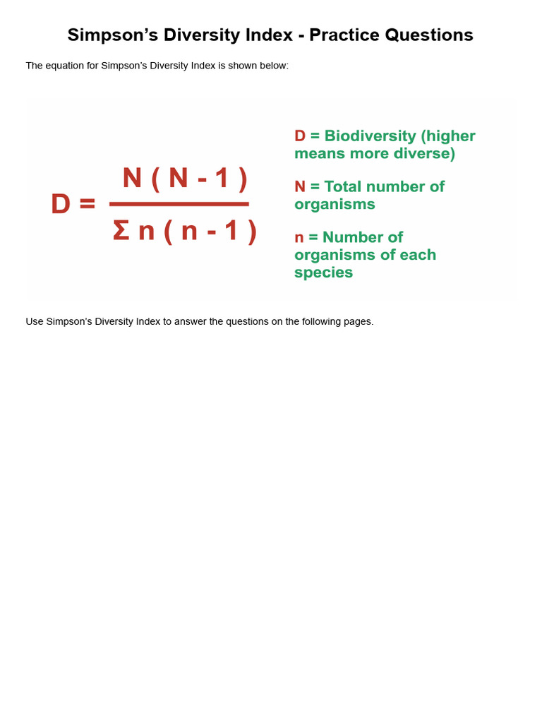 Simpson's Diversity Index - Practice Questions | PDF | Language Arts ...