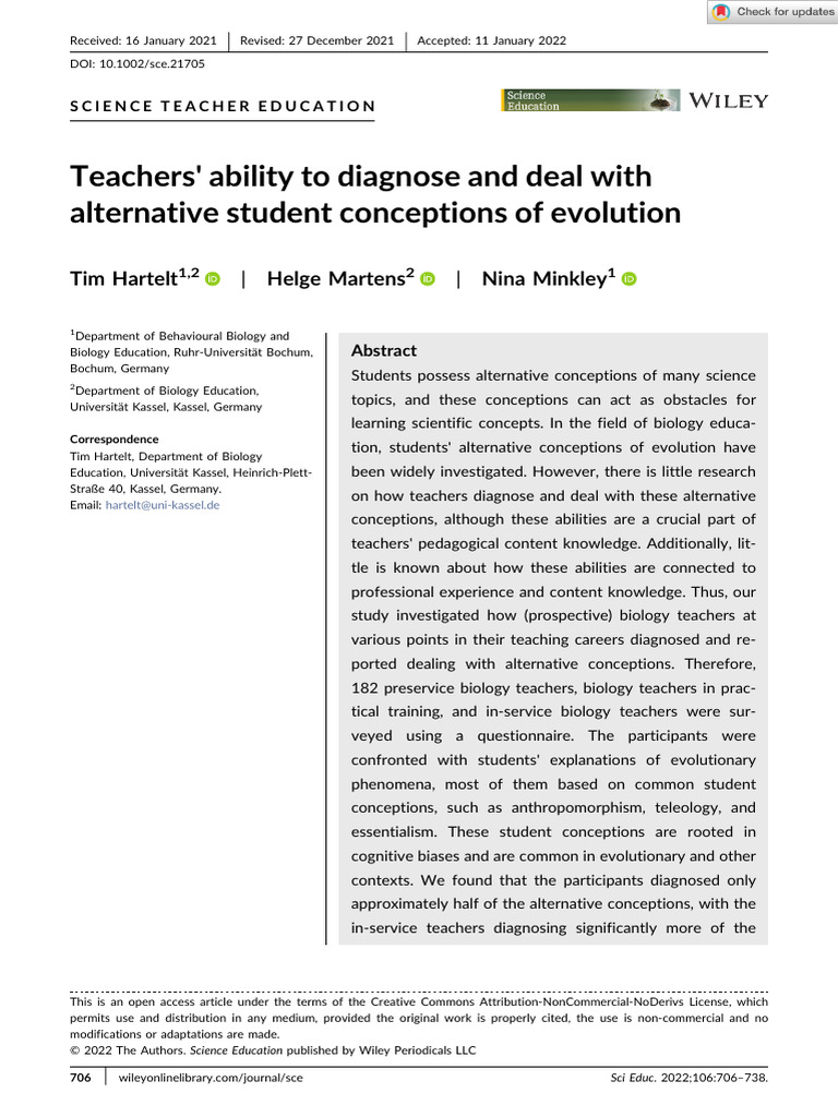Diagnosing Student Misconceptions in Evolution | PDF | Metacognition | Essentialism