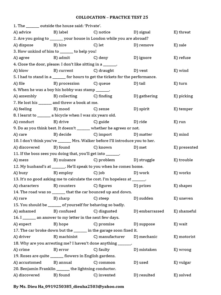COLLOCATION - PRACTICE TEST 25 - Handout | PDF