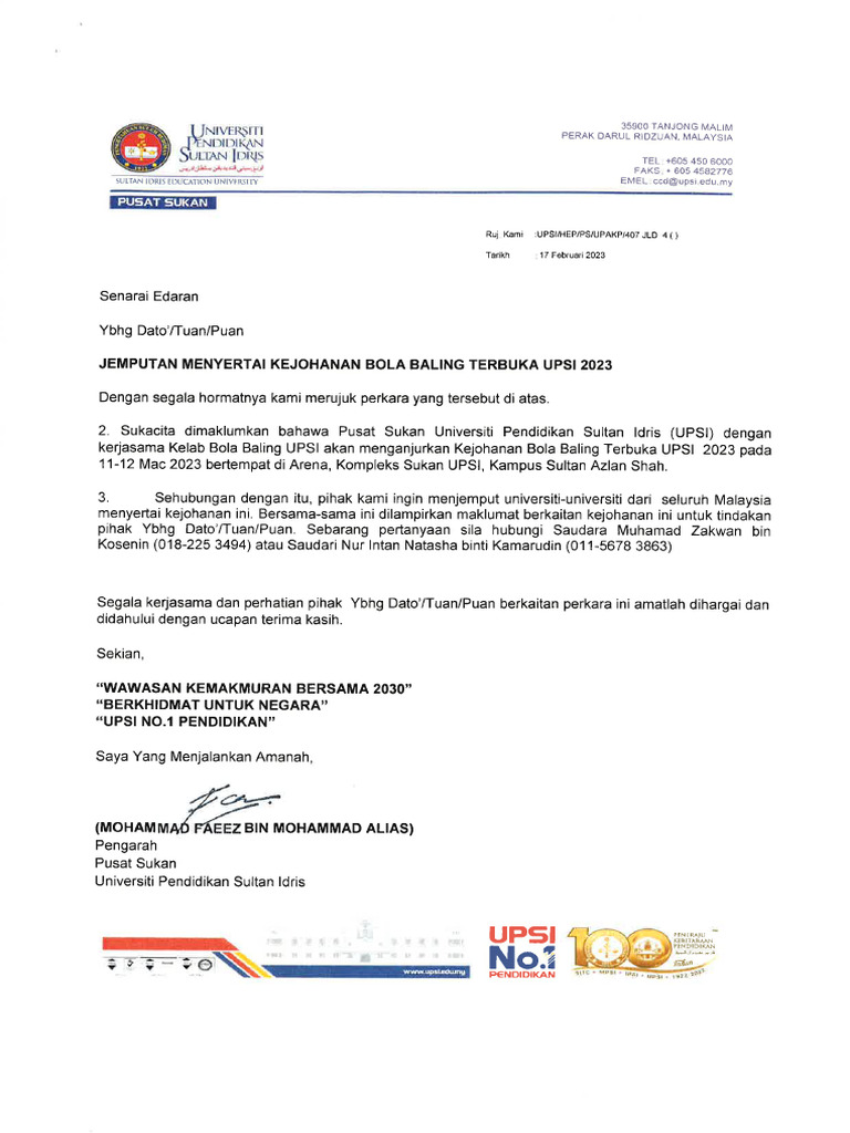 Surat Jemputan UPSI | PDF