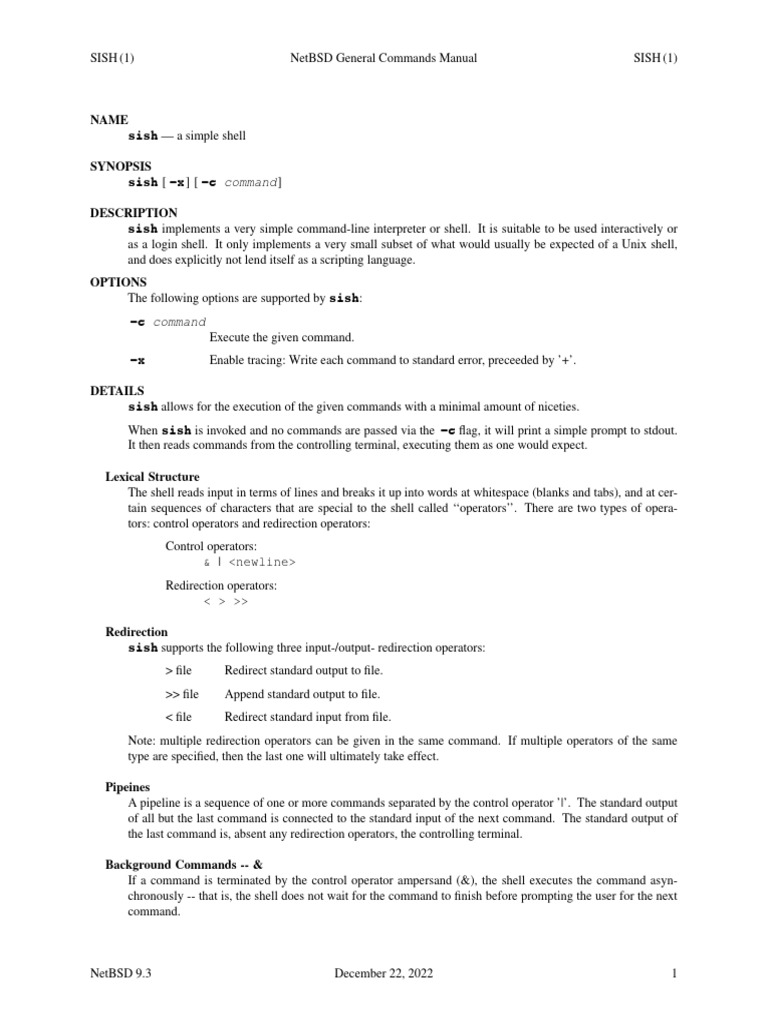 Simple Command-Line Shell SISH Guide | PDF | Shell (Computing ...