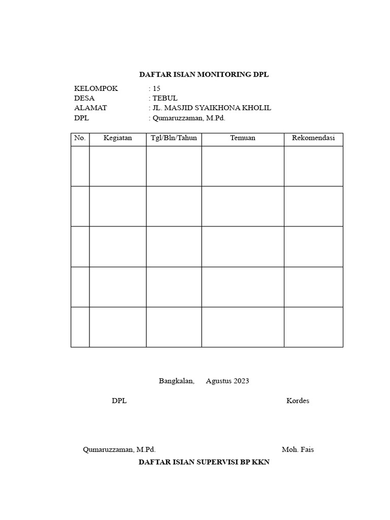 Form KKN Desa Tebul | PDF