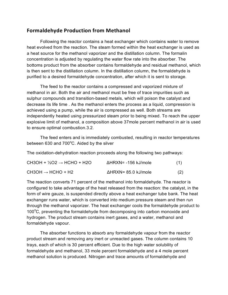 Formaldehyde Production From Methanol | PDF