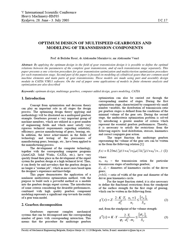 Optimum Design of Multispeed Gearboxes A | PDF | Gear | Mathematical Optimization