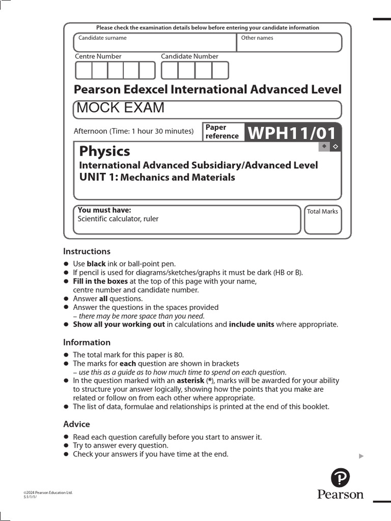 Edexcel Ial Physics Unit 1 (Mock) | PDF | Force | Deformation (Engineering)