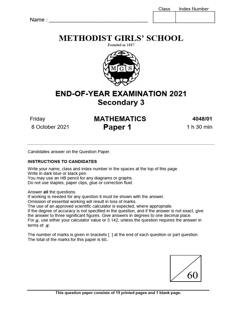 2021 MGS S3 Eoy Em1 QP | PDF | Mathematics