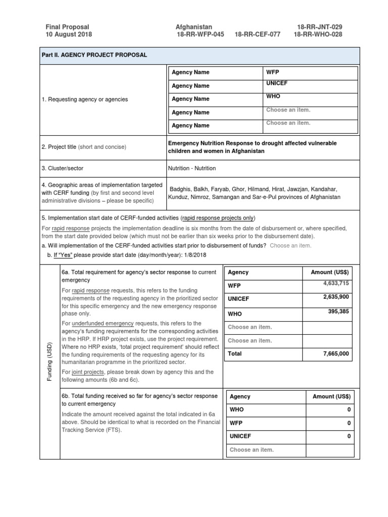 18 RR WFP 045 Afghanistan Project | PDF | Malnutrition | Internally ...