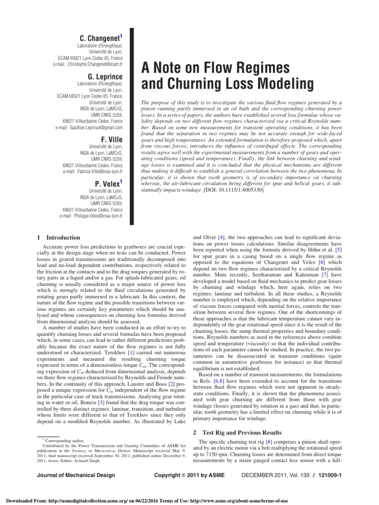 Churning Losses in Gearbox Analysis | PDF | Gear | Reynolds Number