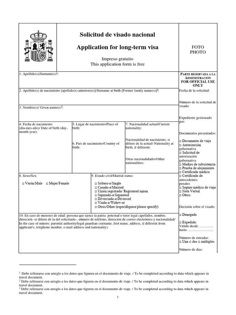 Formulario de Solicitud de Visado Nacional | PDF | Globalización ...