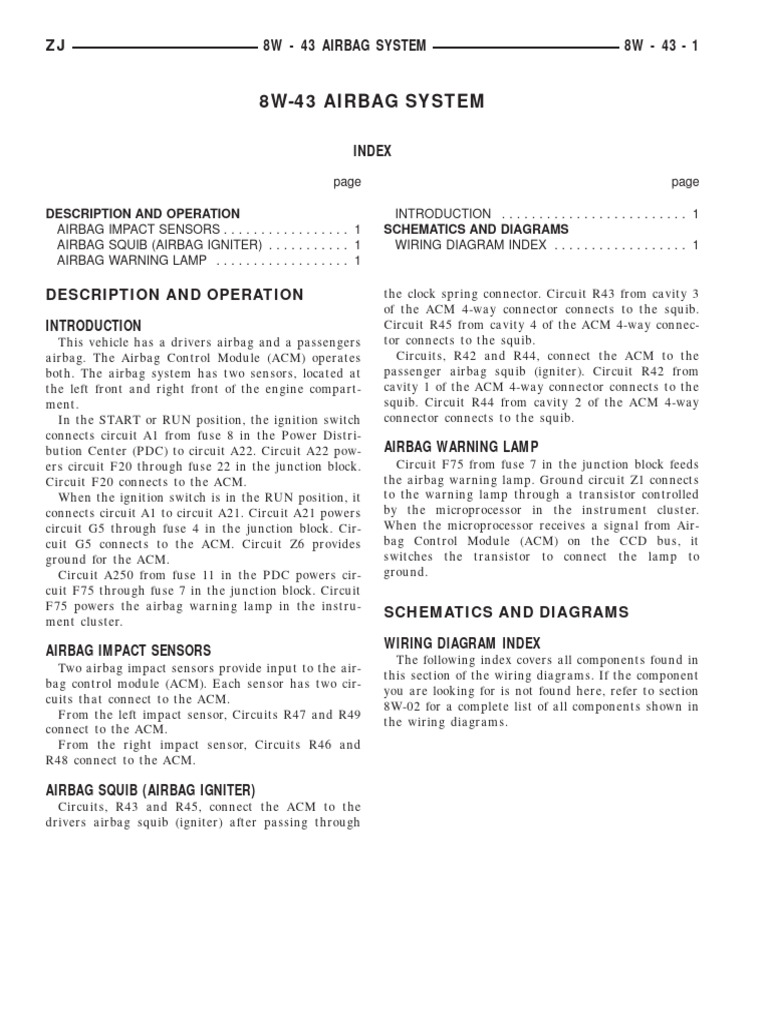 08W-43 - AIRBAG SYSTEM (Wiring Diagrams) - Jeep ZJ - 96 - Service Manual | PDF | Airbag | Equipment
