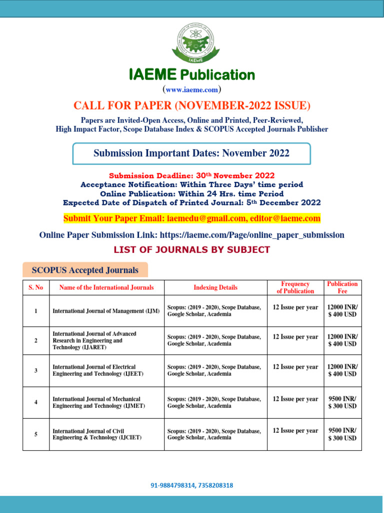IAEME Call for Papers November 2022 | PDF | Electrical Engineering ...