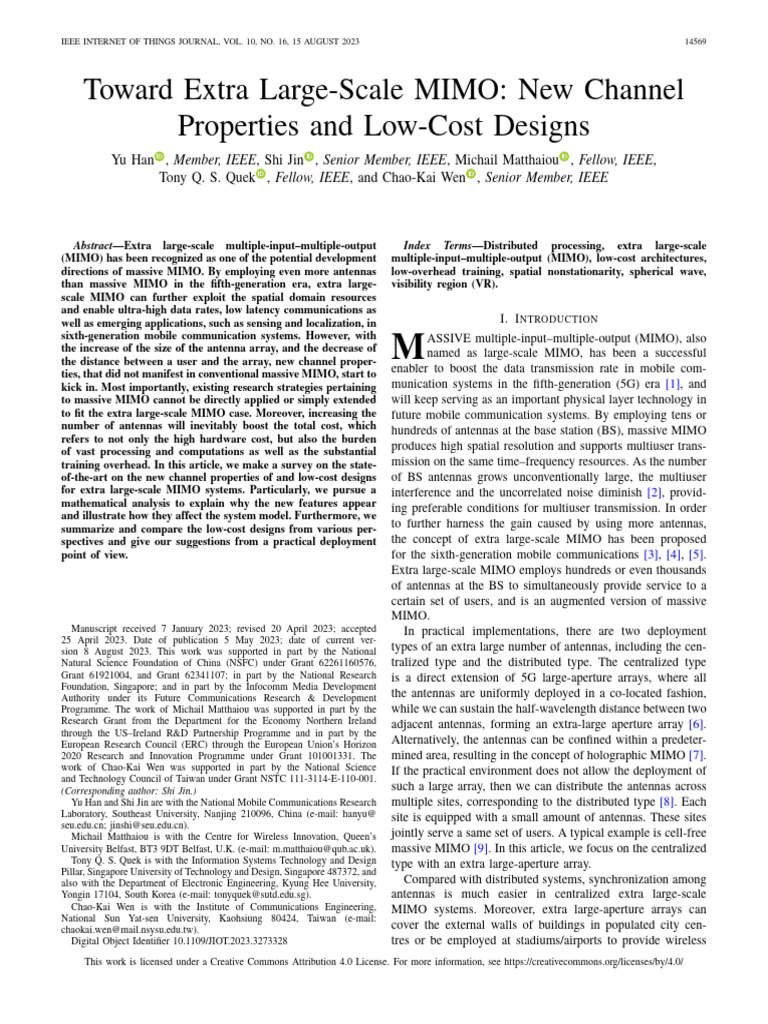 Extra Large-Scale MIMO: Innovations & Cost-Effective Designs | PDF ...