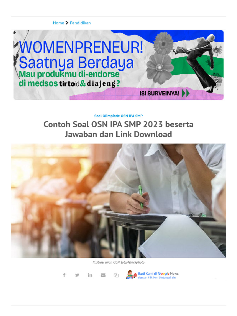 Contoh Soal OSN IPA SMP 2023 Beserta Jawaban Dan Link Download | PDF | Sains & Matematika