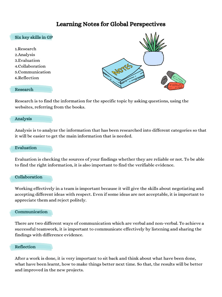 Lesson Notes For Global Perspectives | PDF | Career & Growth | Science ...