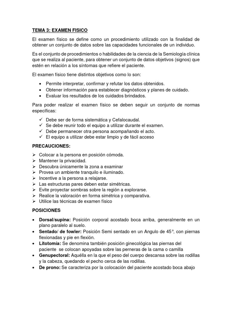 Tema 3, Examen Fisico | Descargar gratis PDF | Examen físico