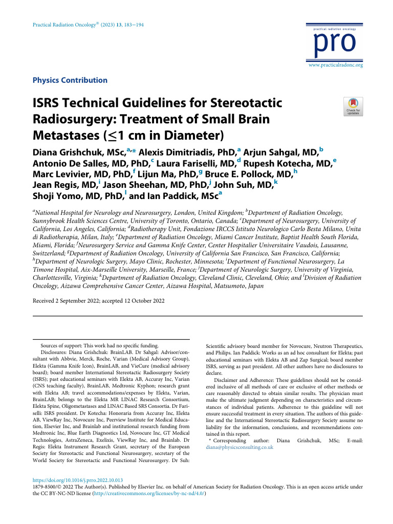 1 Isrs Technical Guidelines For Stereotactic Pdf Medical Imaging Systematic Review