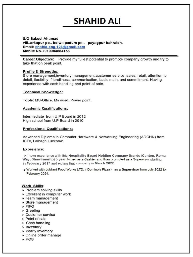 Shahid Ali - Resume New Creat | PDF