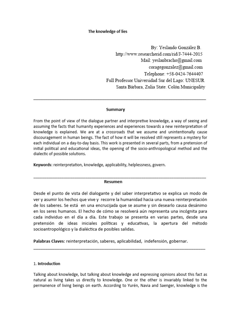 The Knowledge of Lies. | PDF | Knowledge | René Descartes