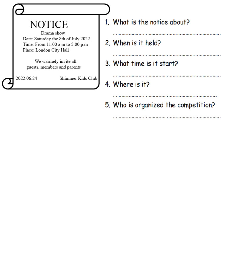 Notice Worksheet For Grade 4 | PDF