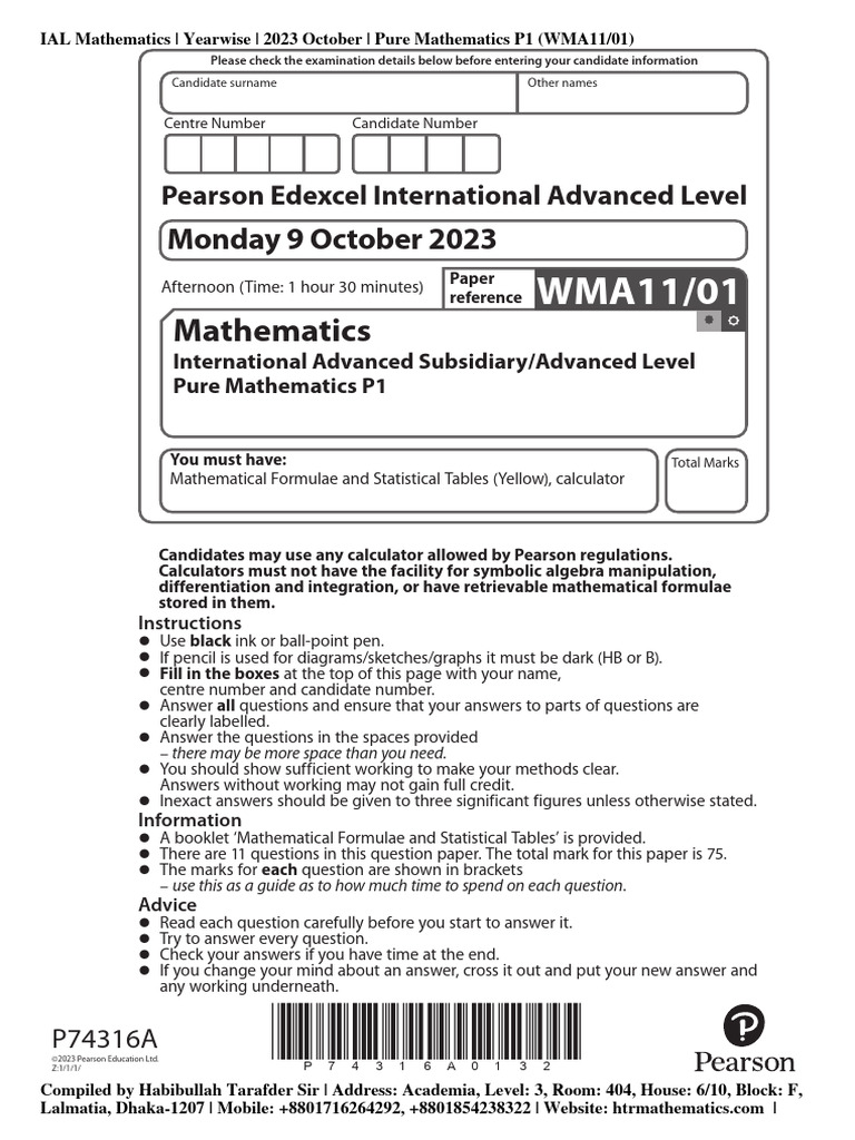 2023 October November P1 QP Wma11 01 Que 20231010 | PDF | Area | Equations