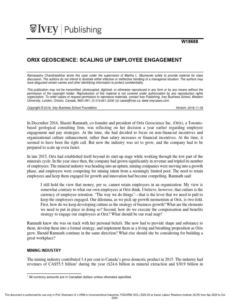 Orix Geoscience-Scaling Up Employee Engagement | PDF | Mining | Employment