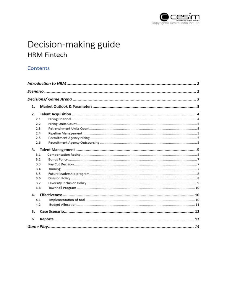 Simulation-CESIM Decision Making Guide - HRM Fintech | PDF | Employment ...