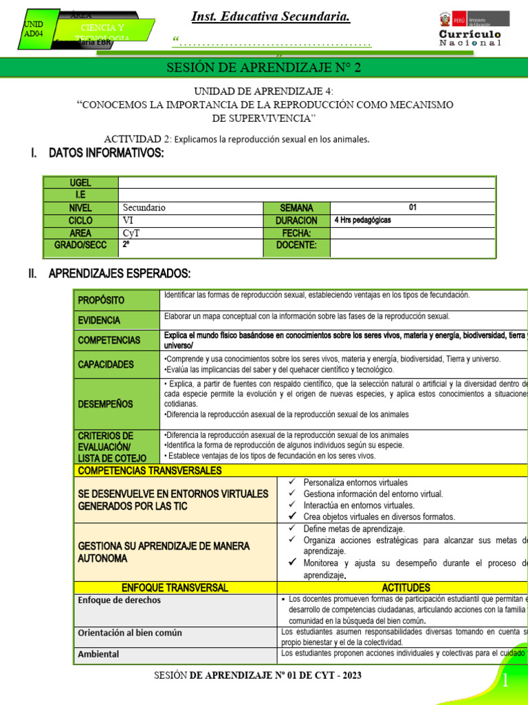 A-2º SES-ACT 2-CYT UND 4 Sem 1 | PDF | Reproducción | Aprendizaje