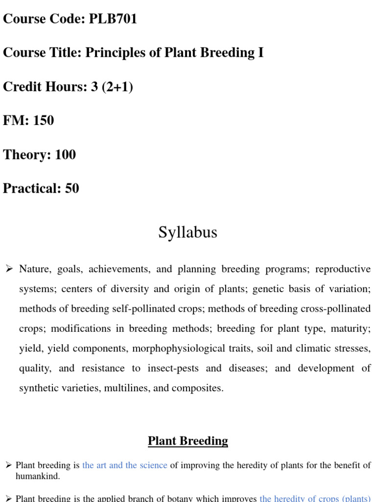 Principles of Plant Breeding Overview | PDF | Plant Breeding | Cereals