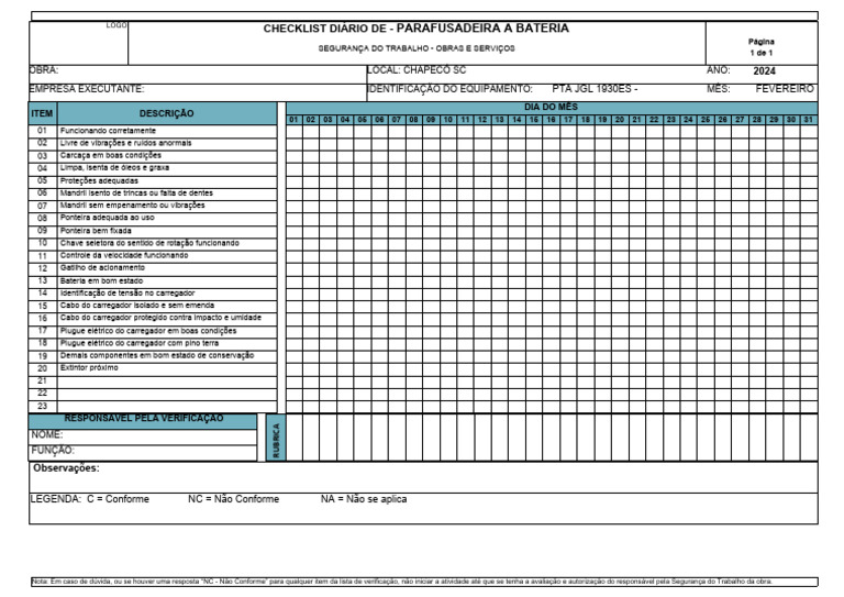 Checklist Diário de Segurança | PDF