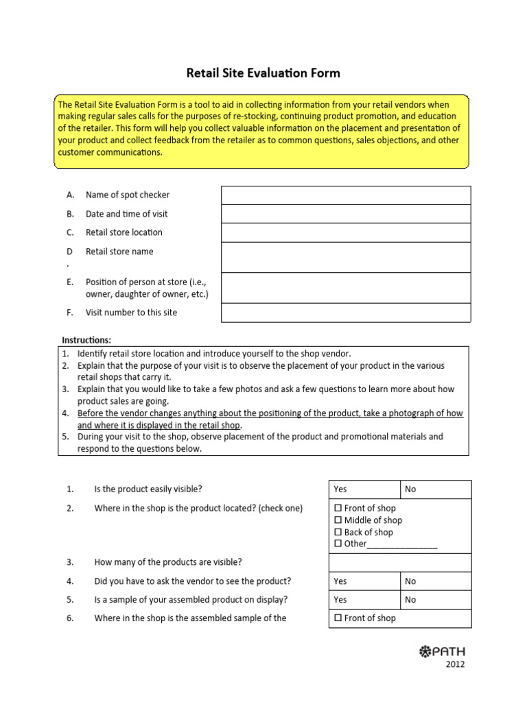 Retail Site Evaluation Form | Download Free PDF | Point Of Sale | Retail