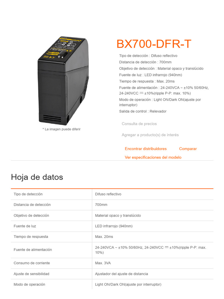 Sensor Difuso Reflectivo BX700-DFR-T | PDF | Diodo emisor de luz ...