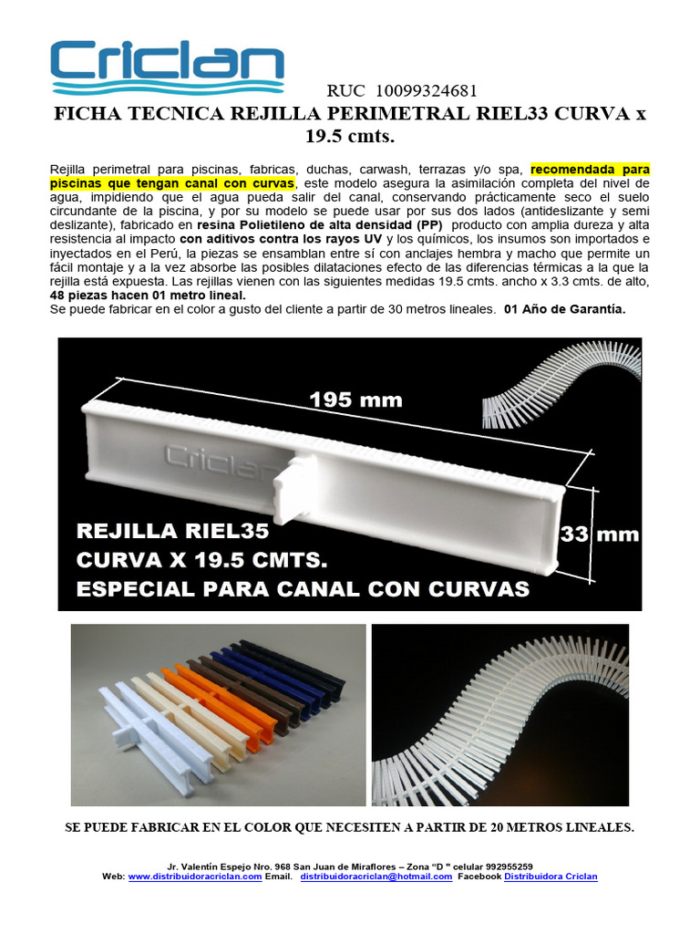 Ficha Tecnica de Rejilla Riel33 Curva 19.5 | PDF | Ciencias fisicas ...