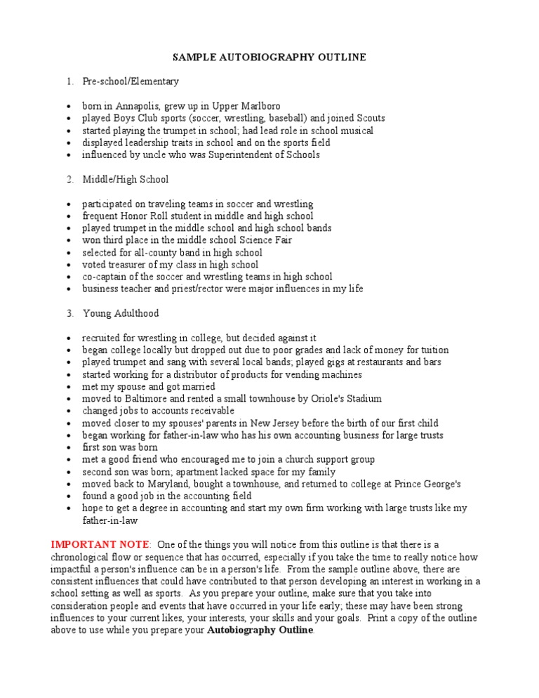 Autobiography Outline Guide | PDF | Behavior Modification | Learning