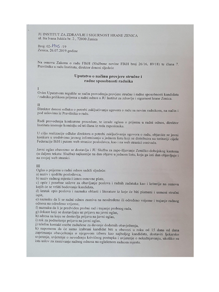 Uputstvo-o-načinu-provjere-stručne-i-radne-sposobnosti-radnika-PDF | PDF