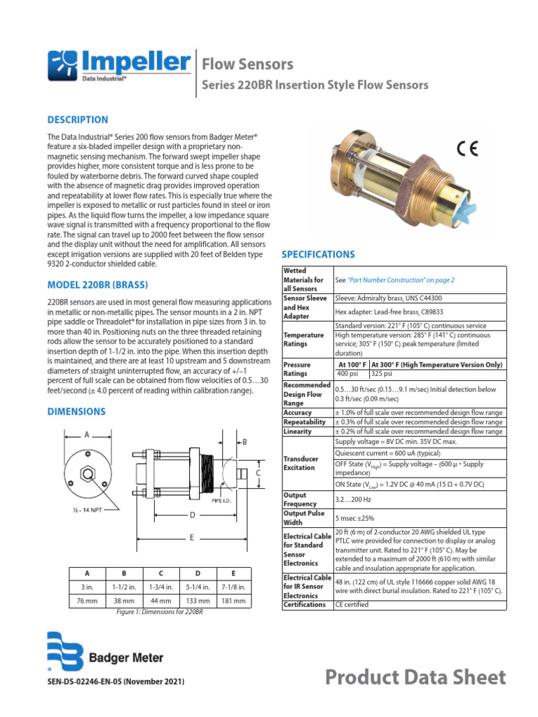 SEN-DS-02246-En - Impeller Series 220BR Insertion Style Flow Sensor ...