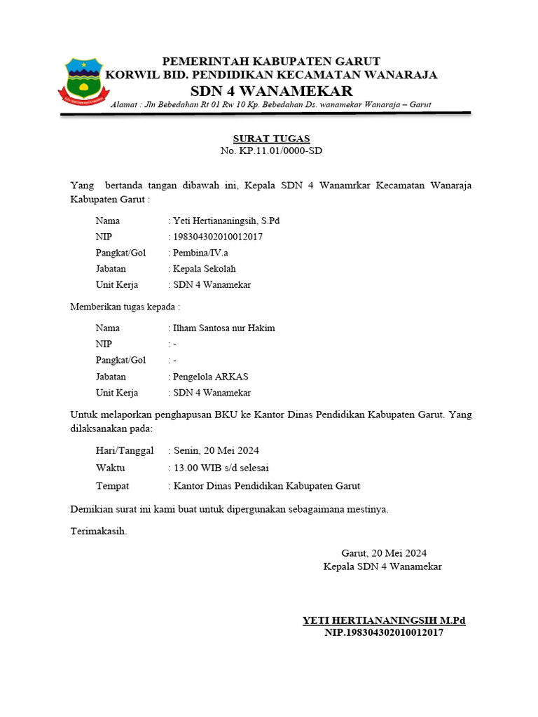 Surat Tugas Penghapusan Bku | PDF