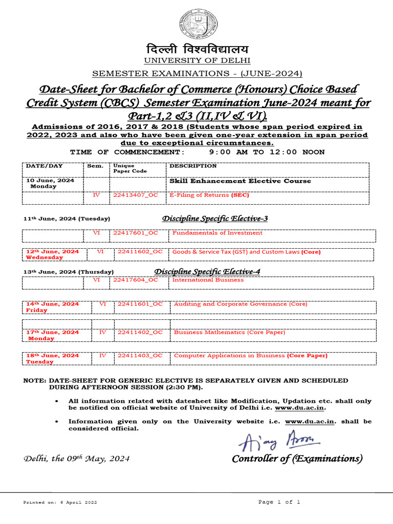 2024-05-10-BCOM (Hons) - 2022-II-IV-VI Sem (CBCS) | PDF