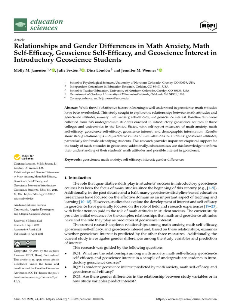 Relationships and Gender Differences in Math Anxie | PDF | Self ...