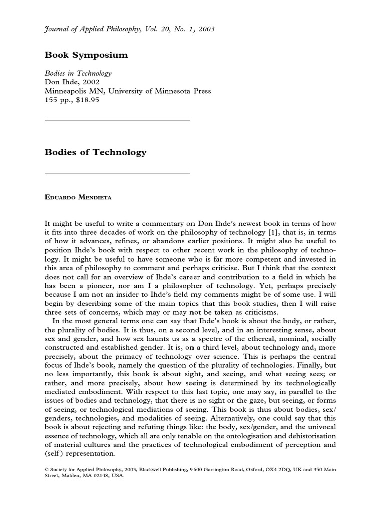 Don Ihde's Bodies in Technology Analysis | PDF | Tacit Knowledge ...