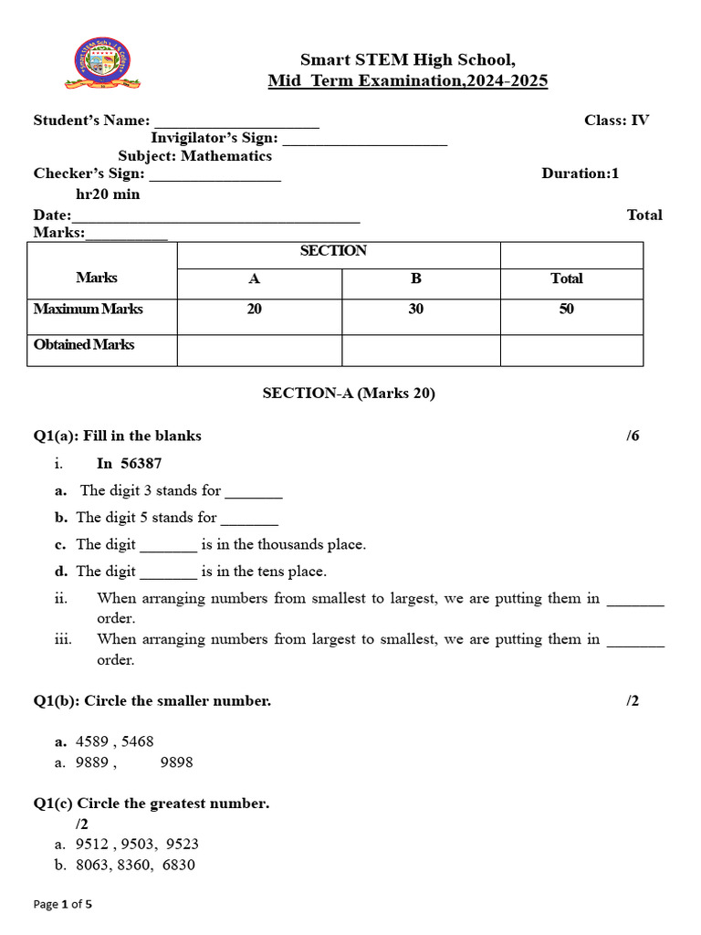 Maths Mid Term | PDF | Mathematics
