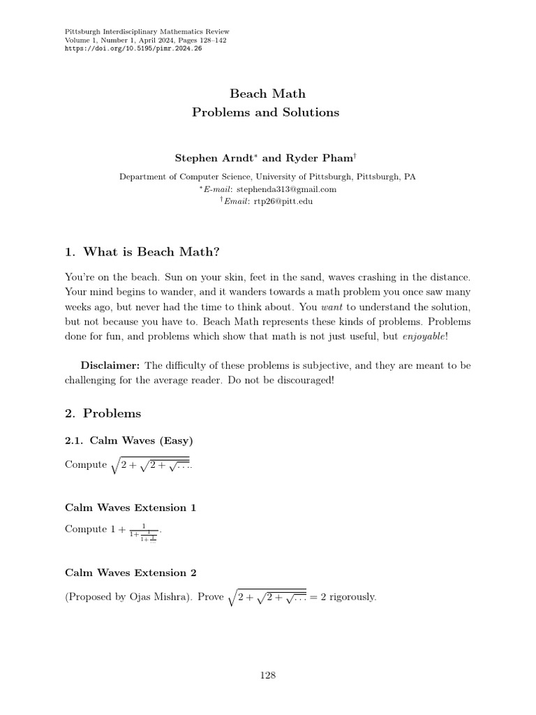 Beach Math Problems and Solutions | PDF | Area | Mathematics